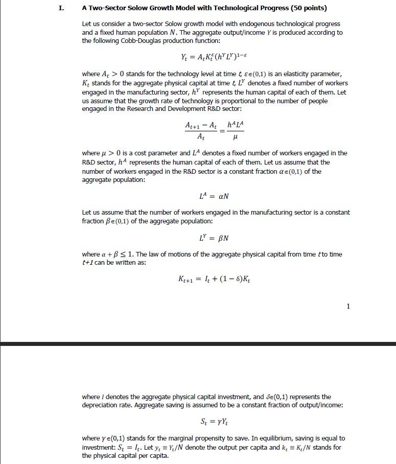 Solved A Two-Sector Solow Growth Model with Technological | Chegg.com