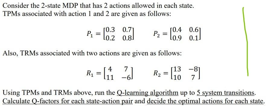 Consider the 2-state MDP that has 2 actions allowed | Chegg.com