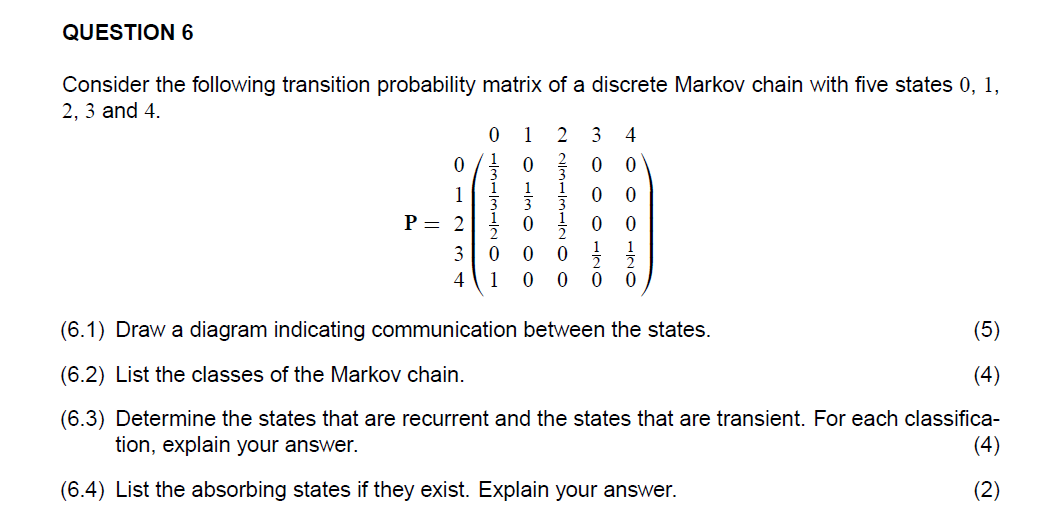 Solved Consider the following transition probability matrix | Chegg.com