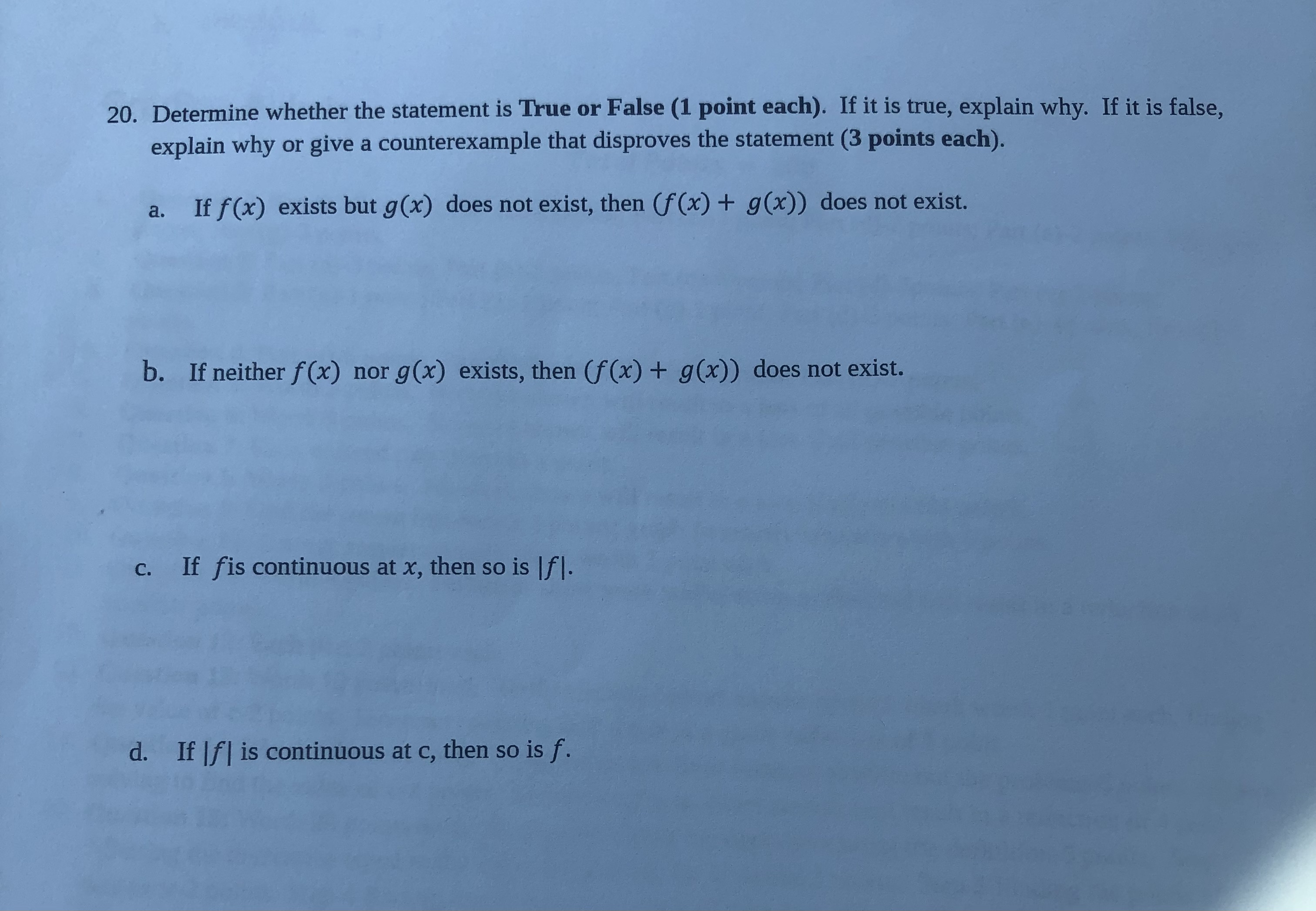 Solved 20. Determine whether the statement is True or False | Chegg.com