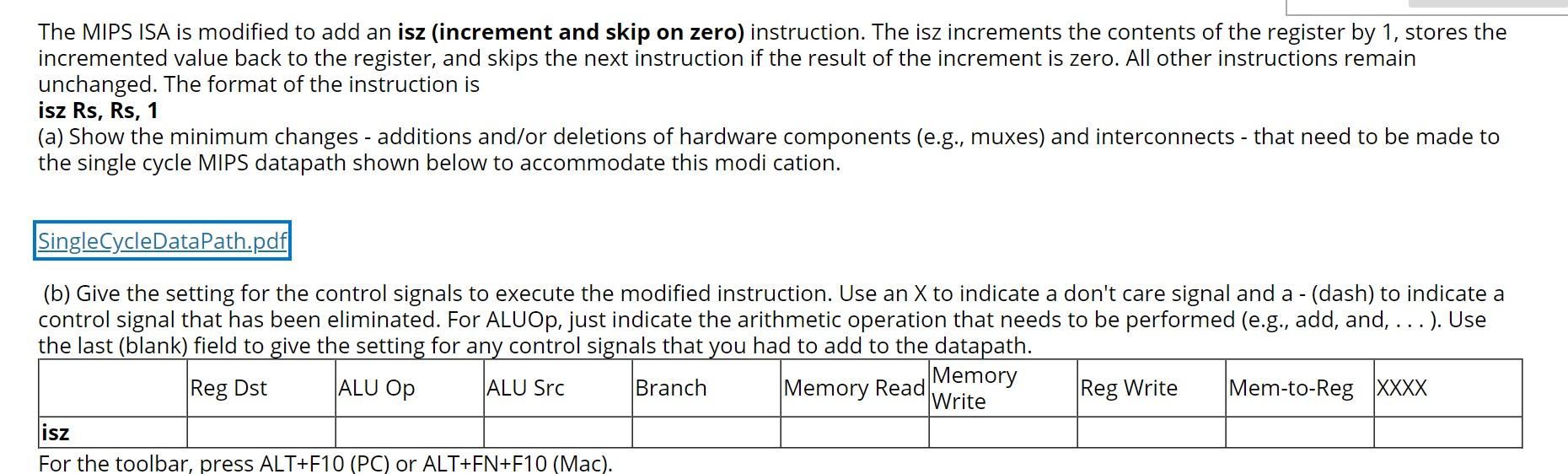 The MIPS ISA is modified to add an isz (increment and | Chegg.com