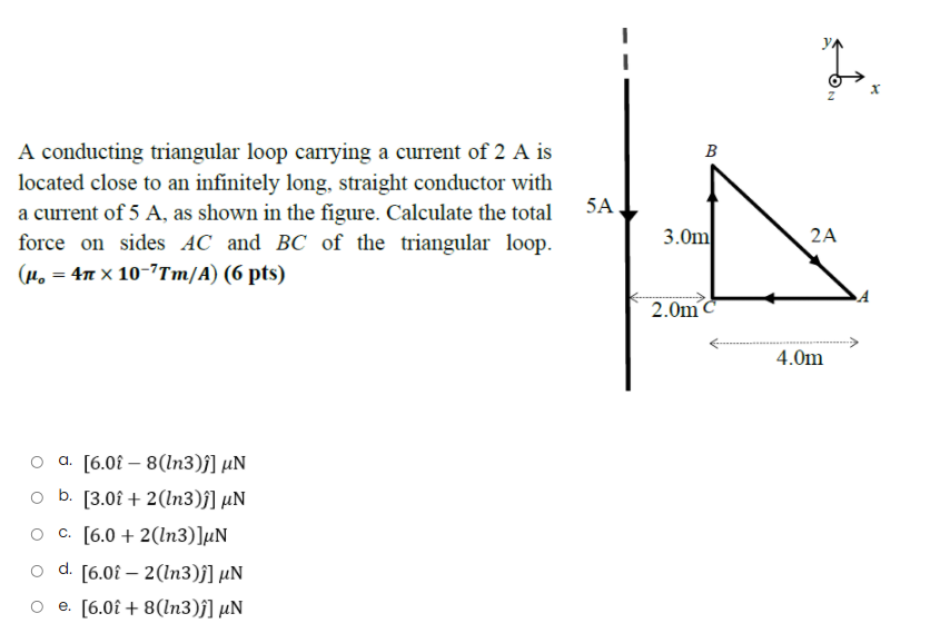 Solved ܝܐ B 5A A conducting triangular loop carrying a | Chegg.com
