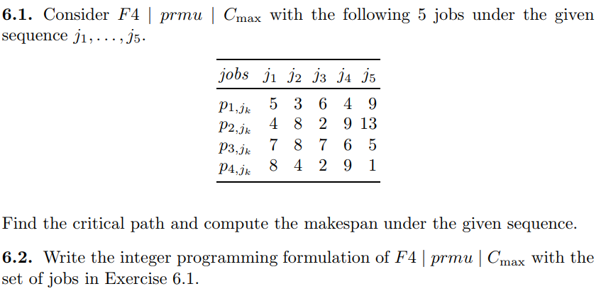 6.1. Consider F4 | prmu | Cmax with the following 5 | Chegg.com