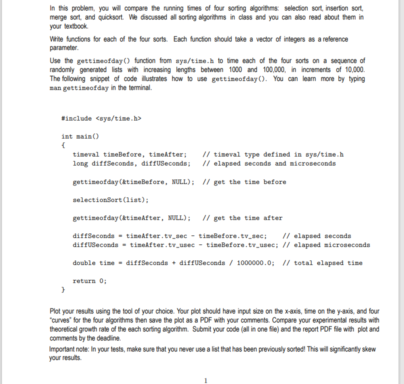 Solved In this problem, you will compare the running times | Chegg.com
