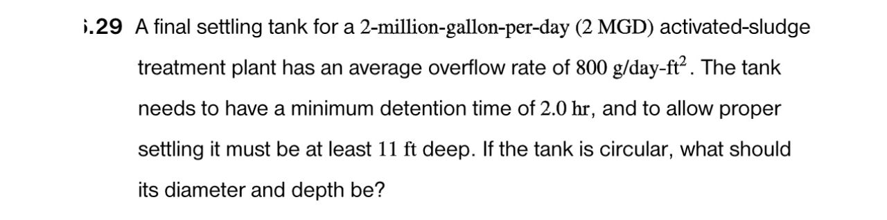 Solved i.29 A final settling tank for a | Chegg.com