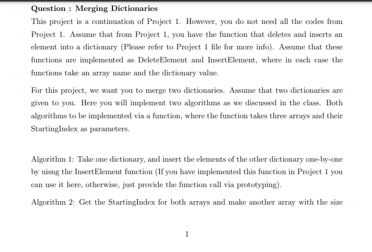 Solved Question : Dictionary Implementation In this project, | Chegg.com