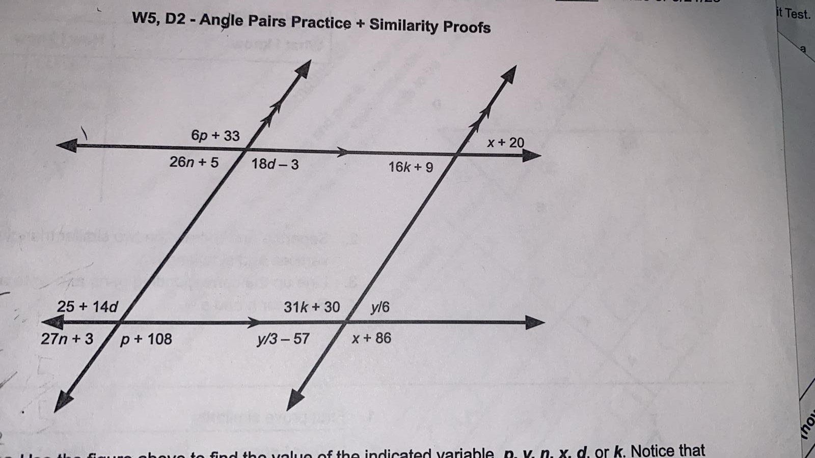 Solved W5, ﻿D2 - ﻿Angle Pairs Practice + ﻿Similarity Proofs | Chegg.com