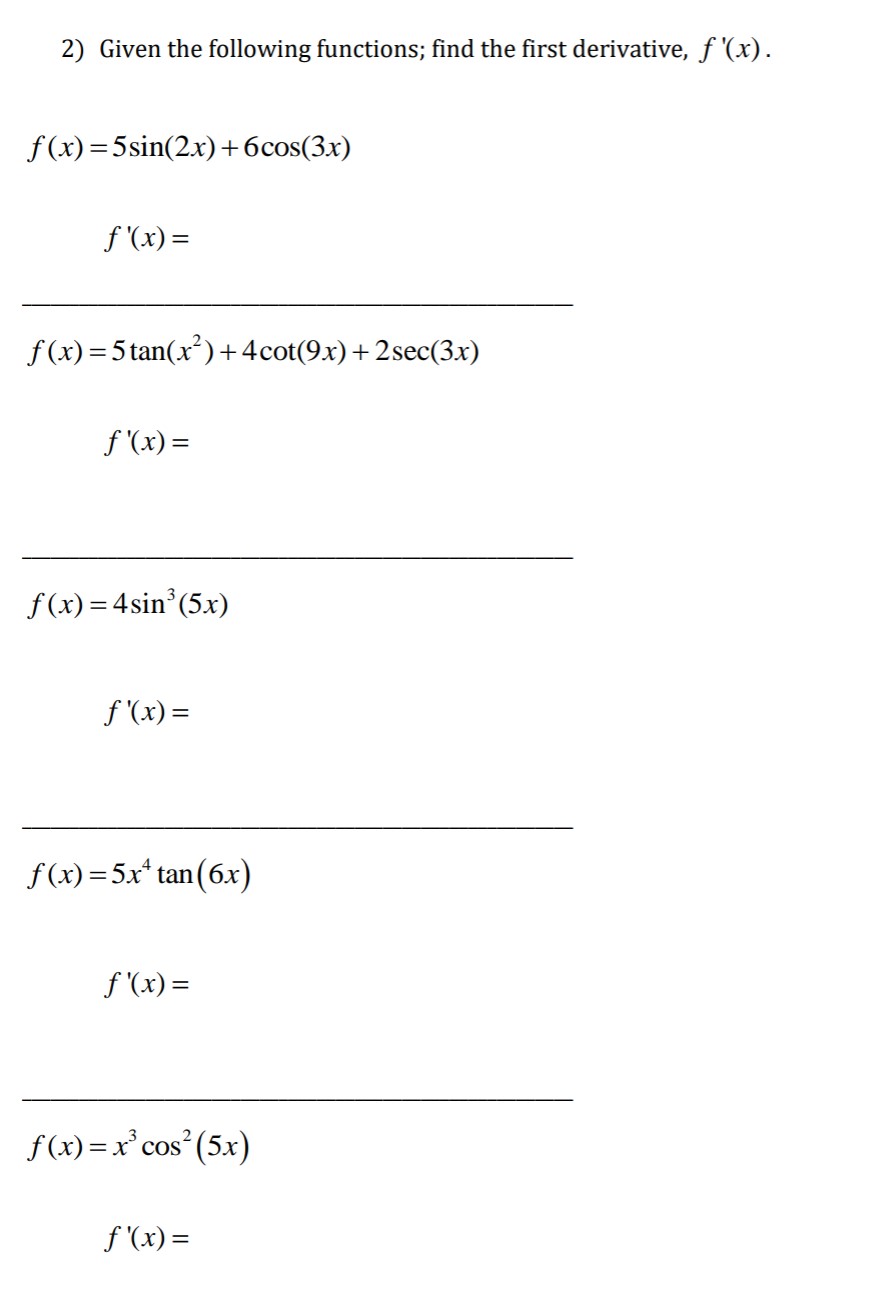 Solved 2) Given the following functions; find the first | Chegg.com
