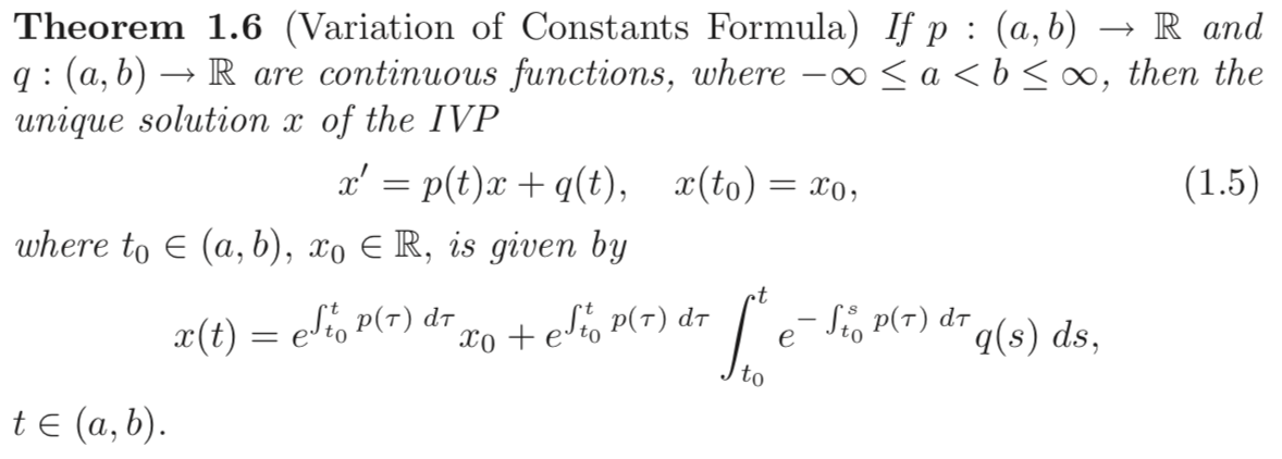 Solved 1.5 Use the variation of constants formula in Theorem | Chegg.com