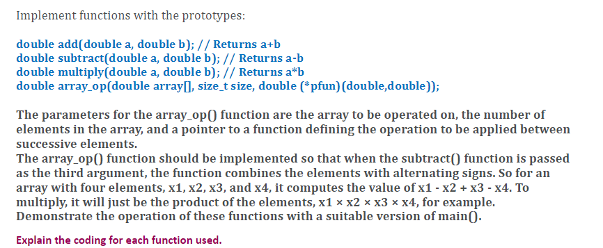 Solved Implement functions with the prototypes: double | Chegg.com