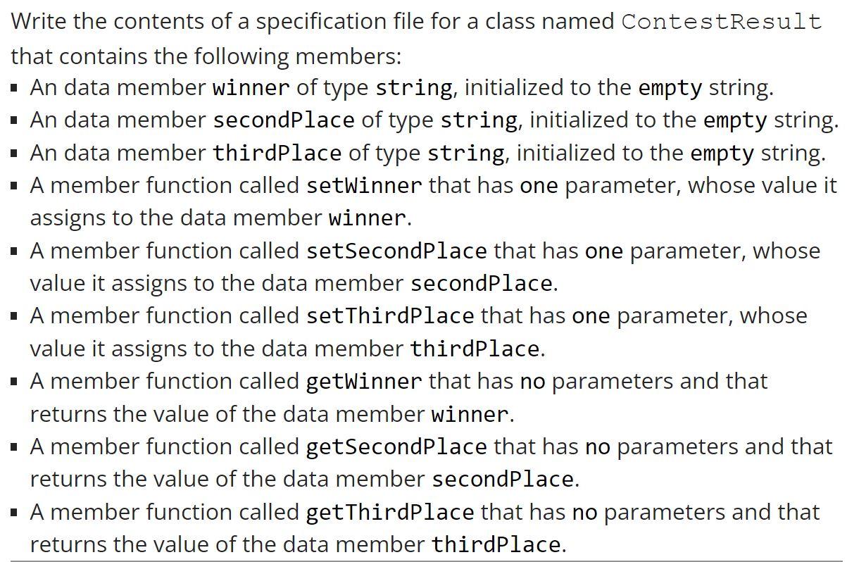 Solved Write the contents of a specification file for a | Chegg.com
