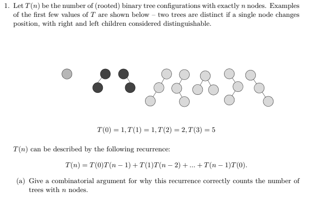 Solved 1. Let T(n) be the number of (rooted) binary tree | Chegg.com