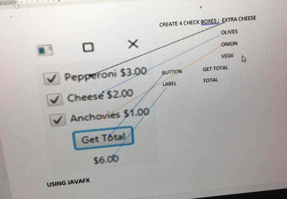 Solved Using JavaFx, create 4 check boxes for the | Chegg.com