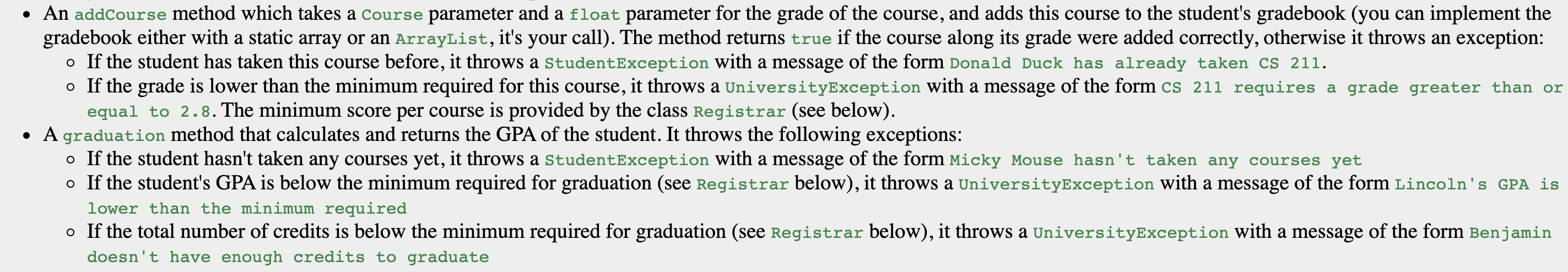 Solved STUDENTEXCEPTION CLASS Making an exception class is | Chegg.com