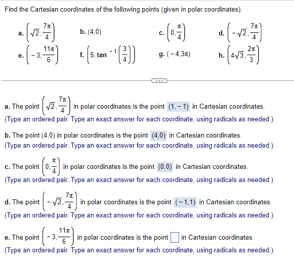 Solved Find the Cartesian coordinates of the following | Chegg.com