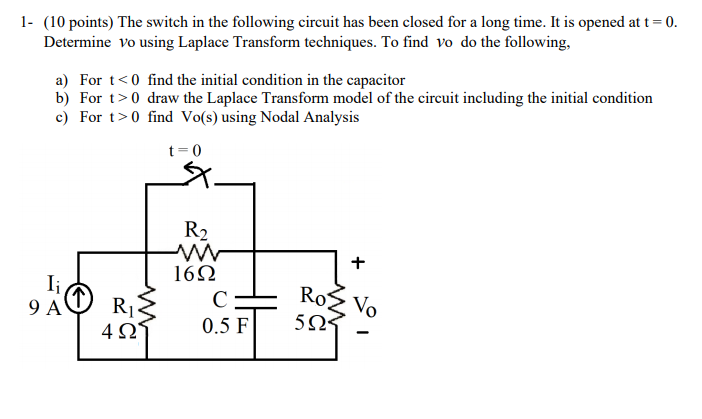 Solved 1- (10 points) The switch in the following circuit | Chegg.com