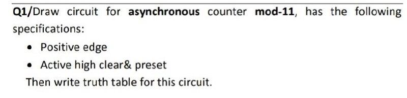Solved Q1/Draw circuit for asynchronous counter mod-11, has | Chegg.com