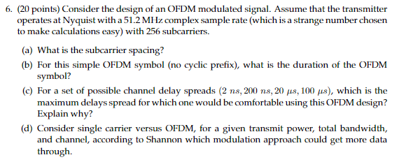 Solved 6. ( 20 points) Consider the design of an OFDM | Chegg.com