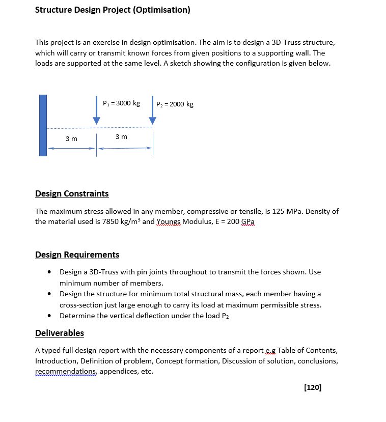 Solved Structure Design Project (Optimisation) This project | Chegg.com