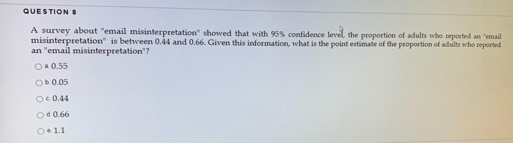 Solved QUESTION 8 A survey about "email misinterpretation" | Chegg.com