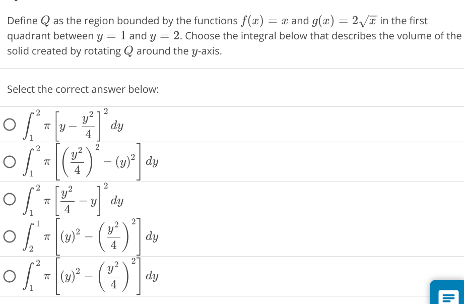 Solved Define Q as the region bounded by the functions | Chegg.com