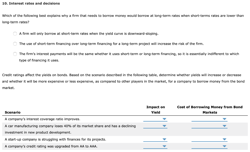 Solved 10. Interest rates and decisions Which of the | Chegg.com