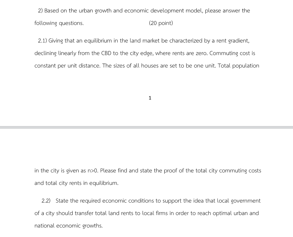Solved 2) Based on the urban growth and economic development | Chegg.com