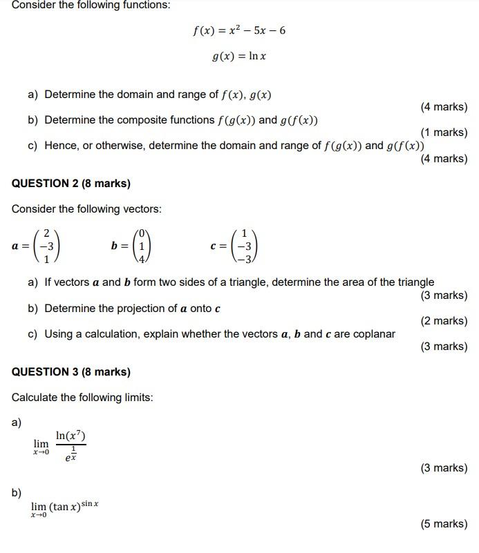 Solved Consider the following functions: f(x) = x2 – 5x - 6 | Chegg.com