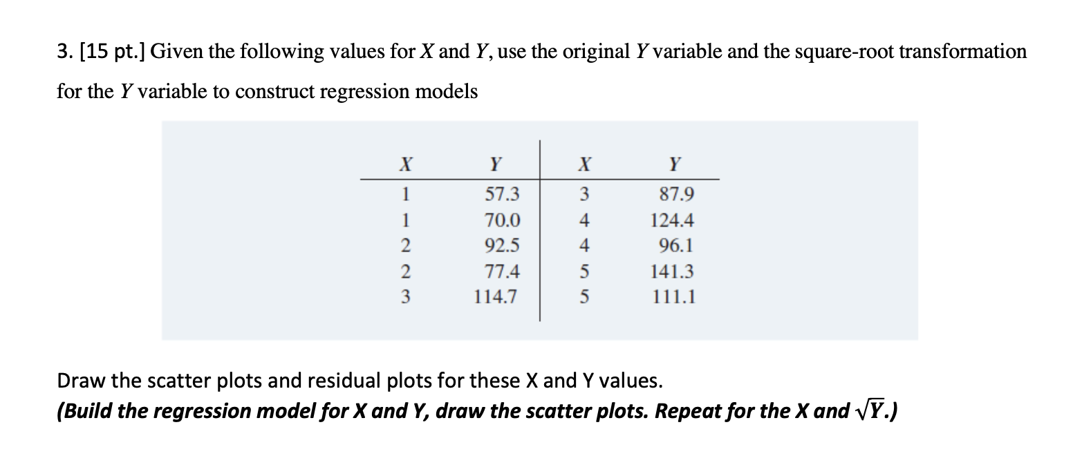 Solved 3. [15 pt.] Given the following values for X and Y, | Chegg.com