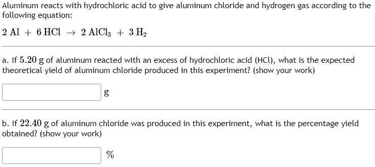 Solved Aluminum reacts with hydrochloric acid to give | Chegg.com