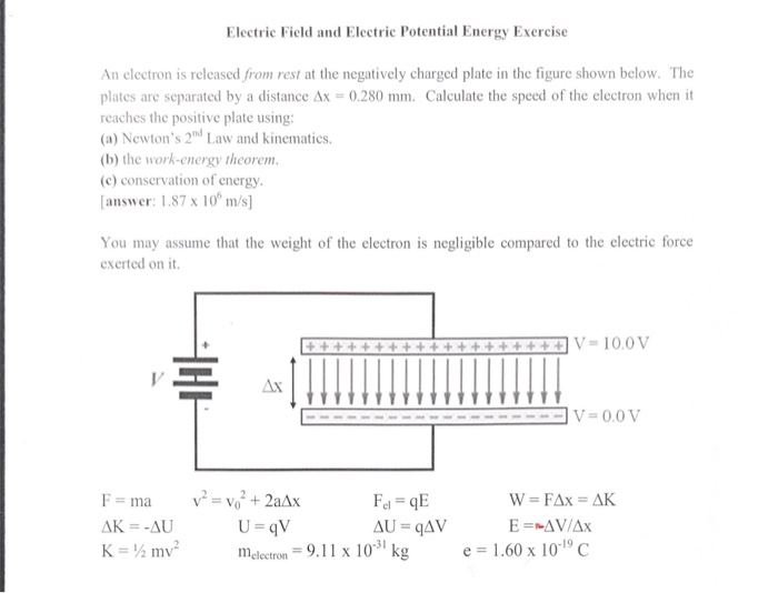 Solved Electric Field and Electric Potential Energy Exercise | Chegg.com