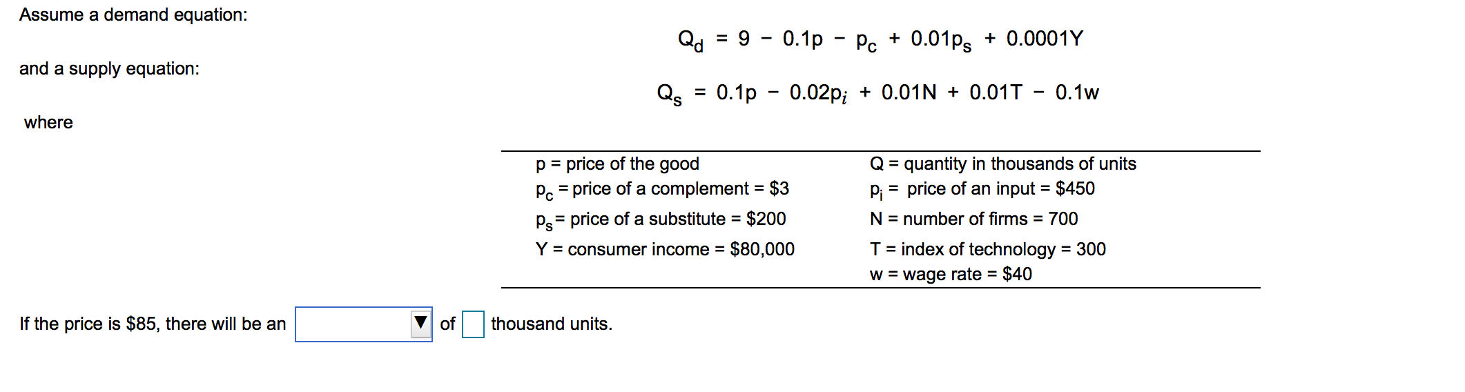 Solved Assume a demand equation: Qd = 9 – 0.1p - Pc + 0.010s | Chegg.com