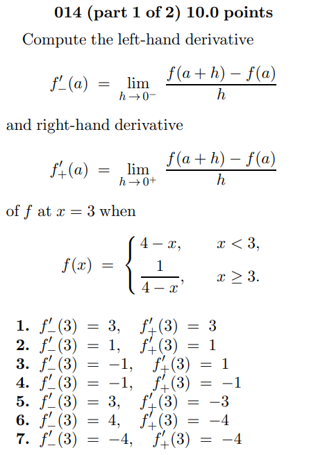 Solved 014 (part 1 of 2) 10.0 points Compute the left-hand | Chegg.com