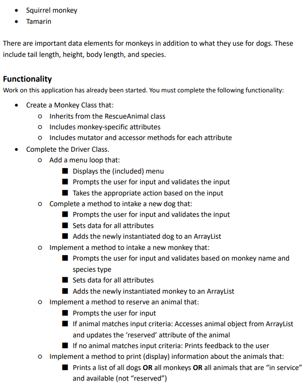 Complete reserveAnimal() and printAnimals() | Chegg.com