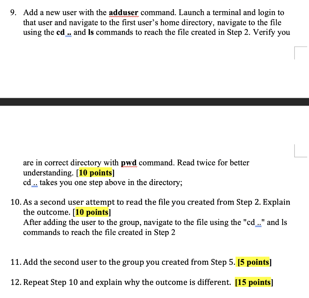 9. Add a new user with the adduser command. Launch a | Chegg.com