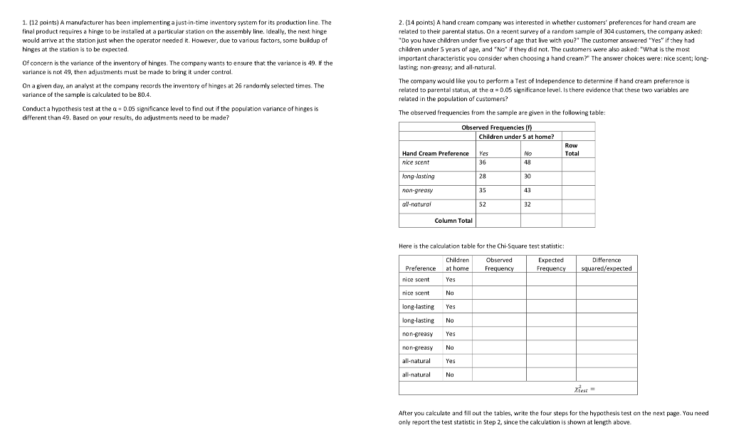 Solved For each problem, please show: 1) The null and | Chegg.com