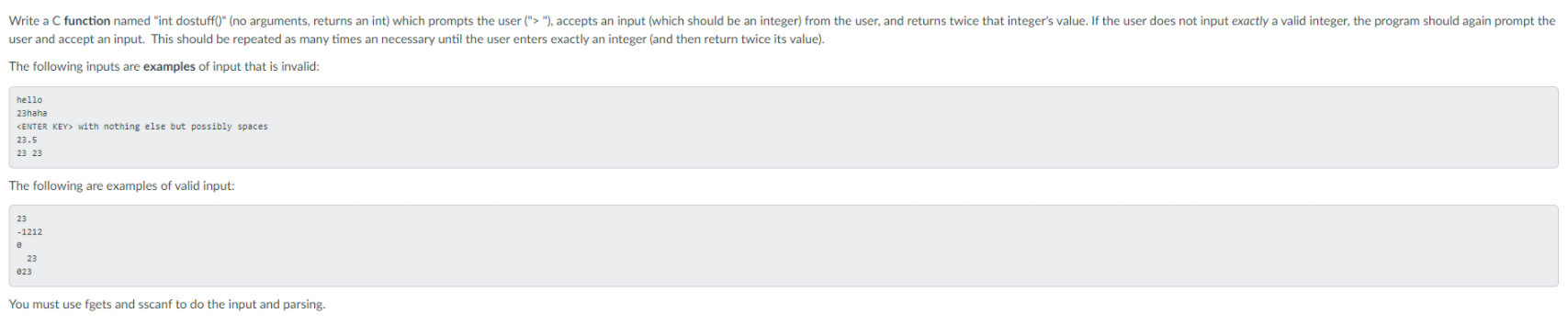 Solved Write a C function named "int dostuff()" (no | Chegg.com