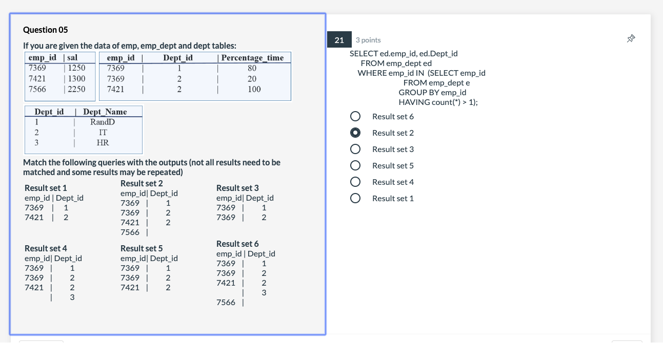 Solved 21 Question 05 If you are given the data of emp, | Chegg.com