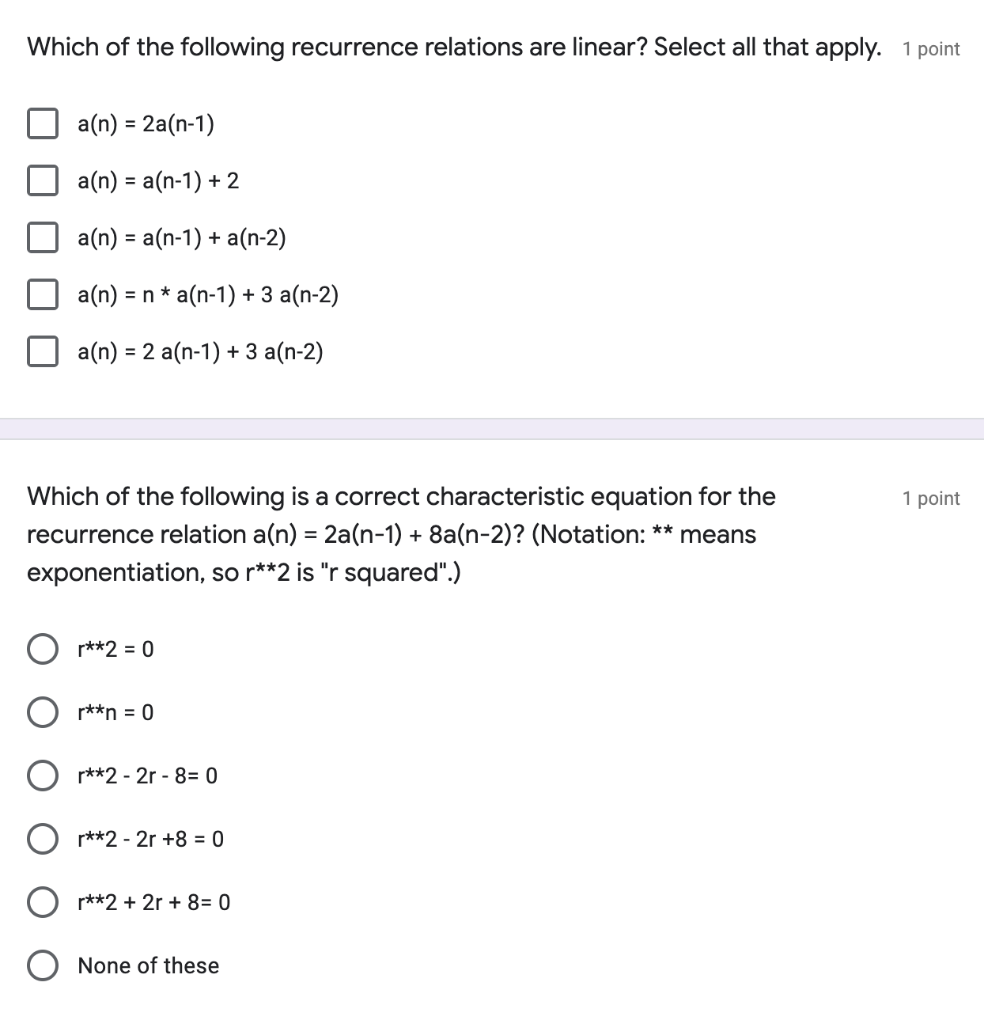 Solved Which of the following recurrence relations are | Chegg.com