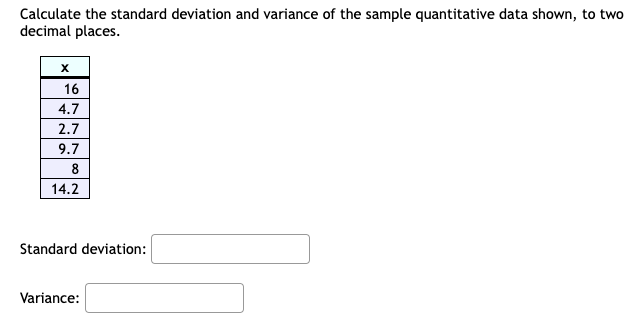 Solved Calculate the standard deviation and variance of the | Chegg.com