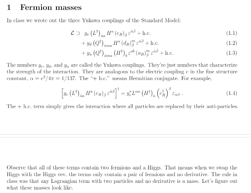 Solved 1 Fermion masses In class we wrote out the three | Chegg.com