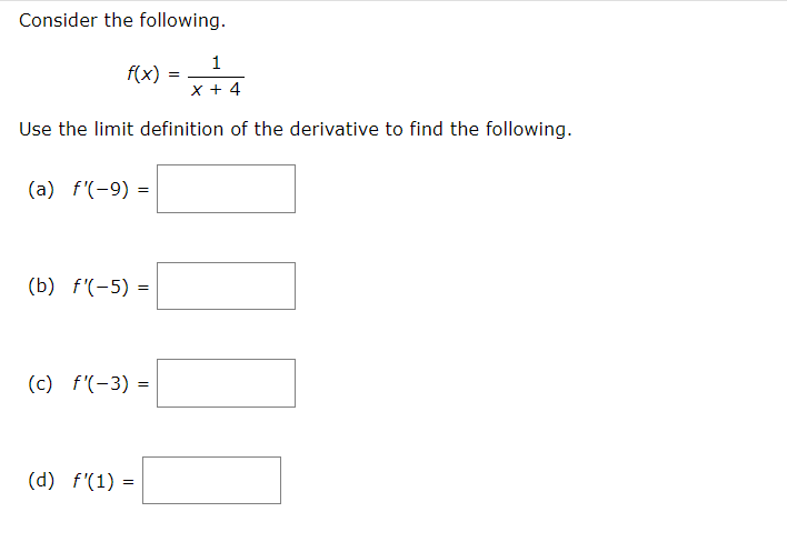 Solved Consider the following. f(x)=x+41 Use the limit | Chegg.com