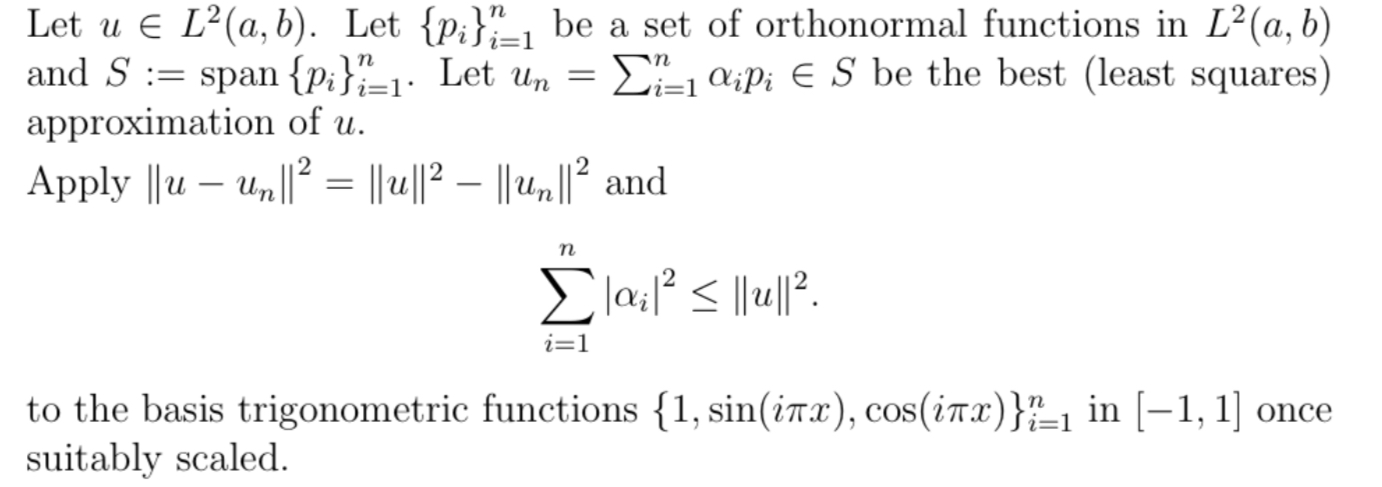 Solved Let u∈L2(a,b). Let {pi}i=1n be a set of orthonormal | Chegg.com