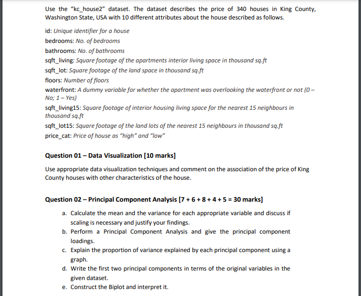 Use the "kc_house2" dataset. The dataset describes | Chegg.com