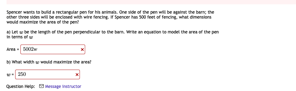Solved Spencer wants to build a rectangular pen for his | Chegg.com