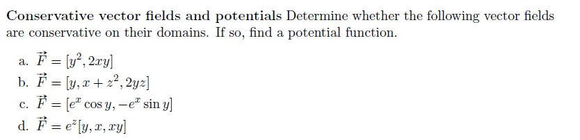 Solved Conservative vector fields and potentials Determine | Chegg.com