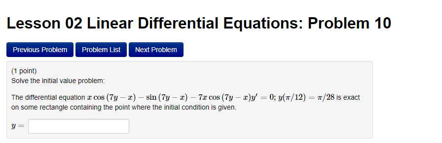 Solved Lesson 02 Linear Differential Equations: Problem 10 | Chegg.com