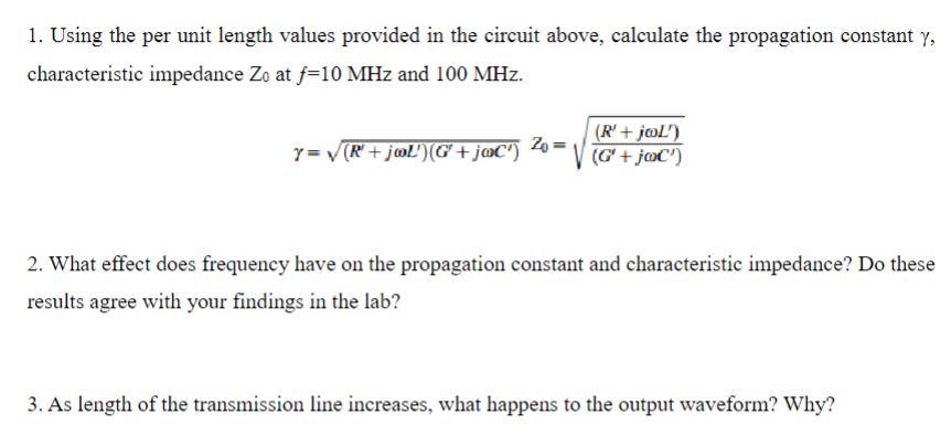 1. Using the per unit length values provided in the | Chegg.com