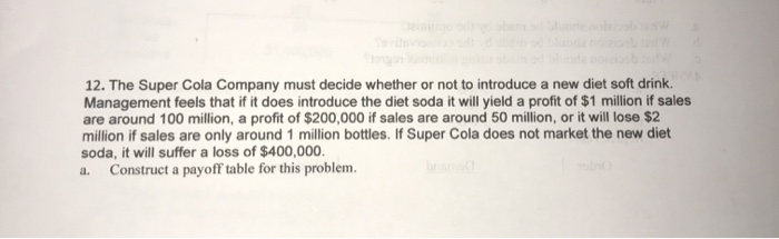 12. The Super Cola Company must decide whether or not | Chegg.com