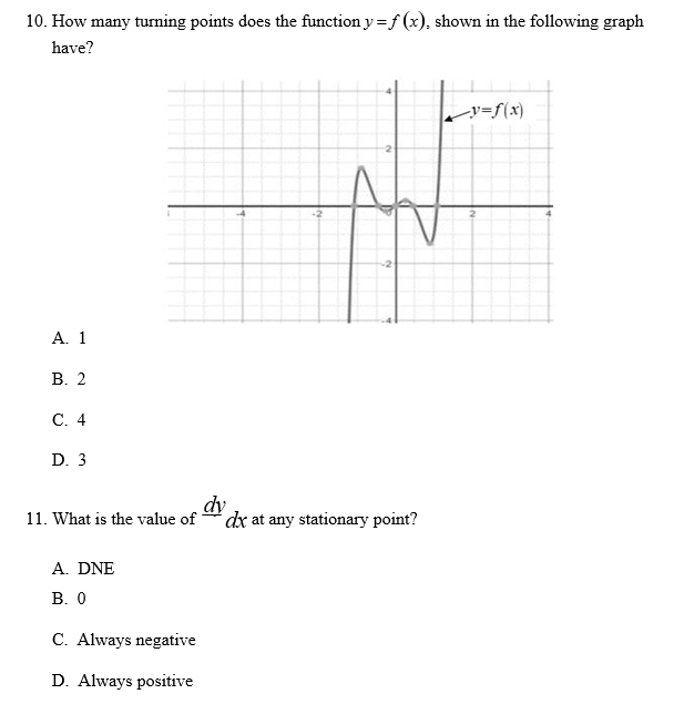Solved 10. How many turning points does the function y=f(x), | Chegg.com